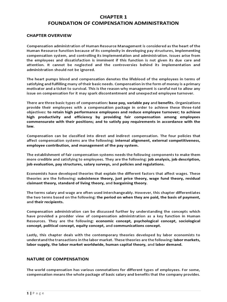 Chapter 1 - Foundation of Compensation Administration (1 of 2) | PDF ...