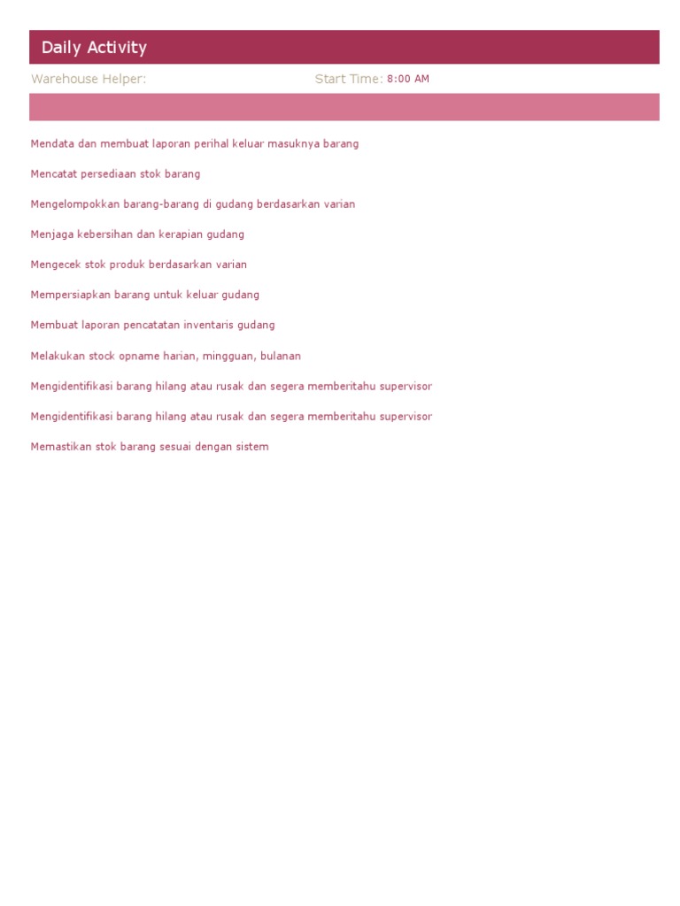 Daily Schedule WH Helper | PDF