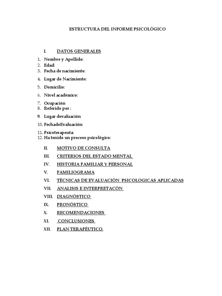 Estructura Del Informe Psicológico | PDF
