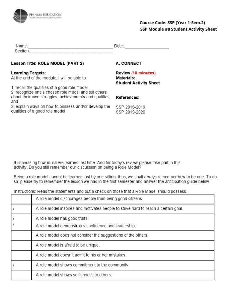 4) Role Model 2 - Sas SSP | PDF | Goal | Behavioural Sciences