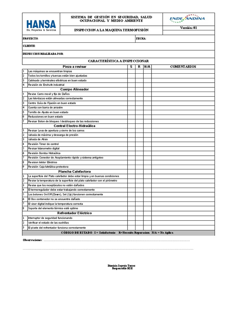 Check List Maquina Termofusion | PDF