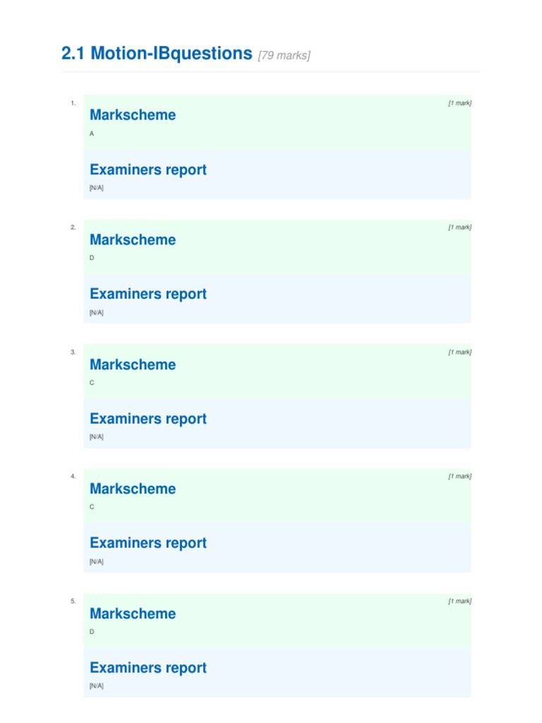 2.1 Motion-IBquestions Markscheme | PDF | Force | Velocity