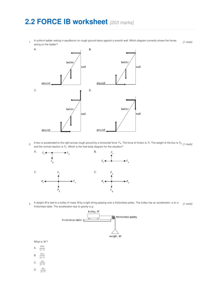 2.2 FORCE IB Worksheet 1 | PDF | Force | Friction