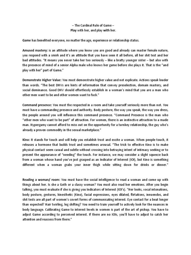 The Rational Male. The Players Handbook Summary | PDF