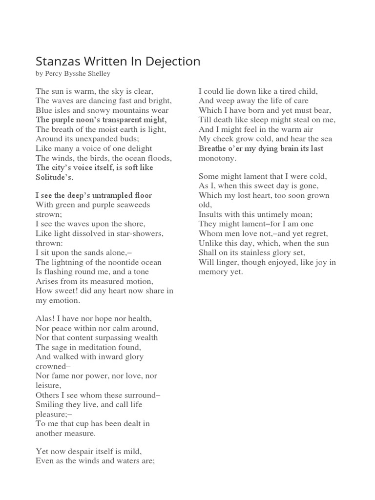SHELLEY Stanzas Written in Dejection | PDF