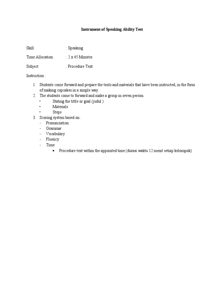 Instrument of Speaking Ability Test | PDF | Career & Growth | Language ...