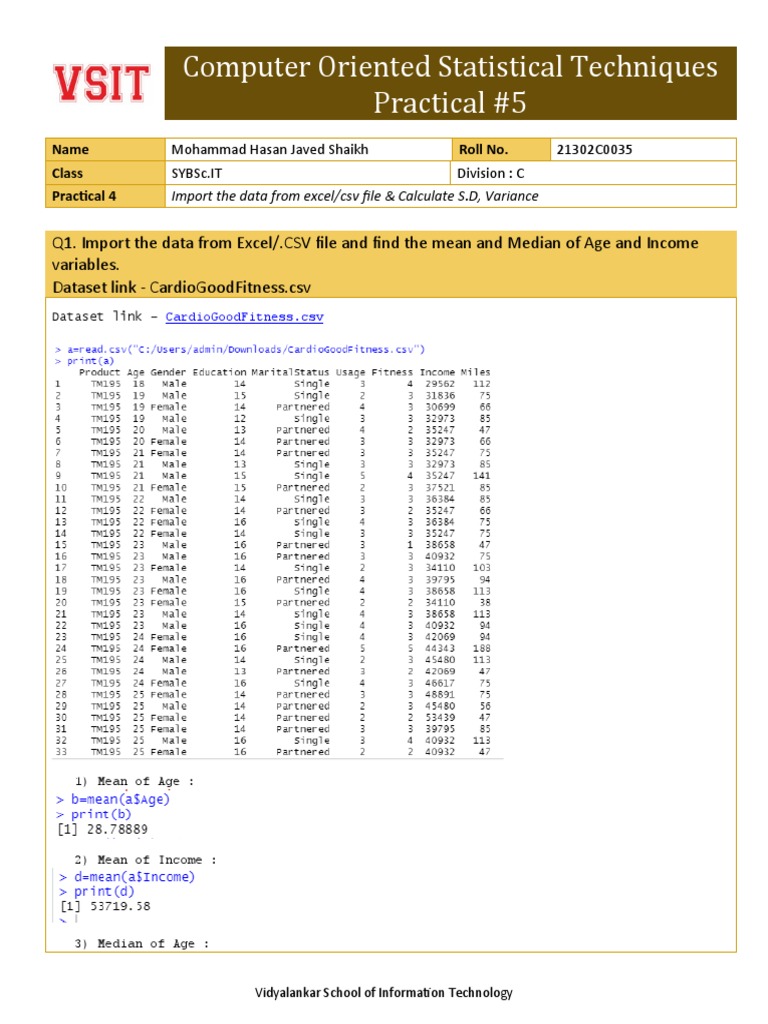 COST Worksheet - Practical - 5 | PDF