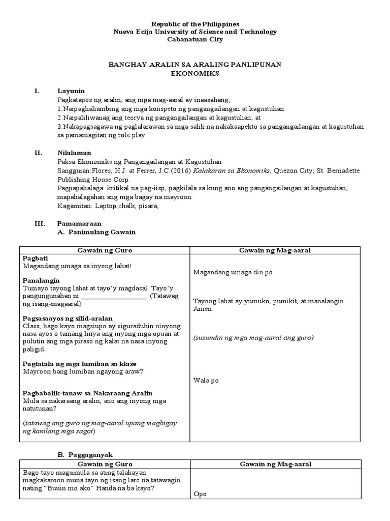 Banghay Aralin Sa Araling Panlipunan | PDF