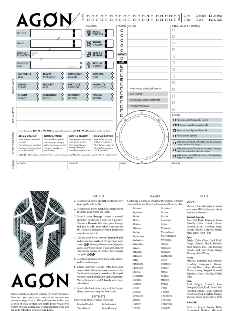 Agon Character Sheet Fillable | PDF | Courage | Hero