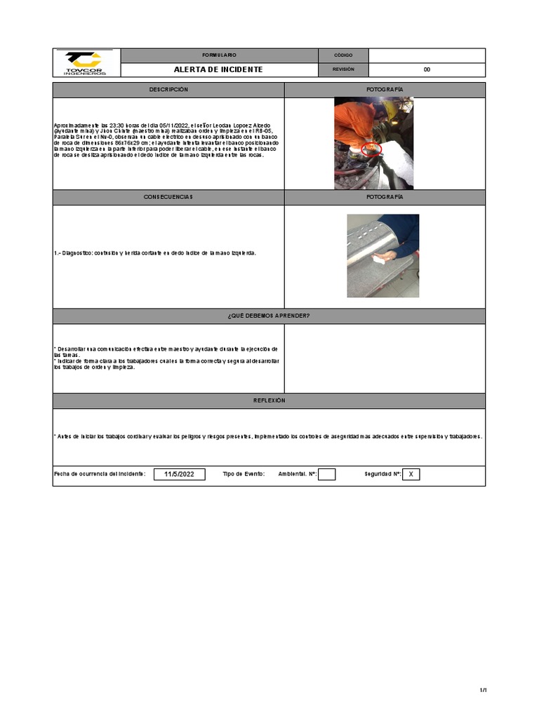 Flash Report Accidente Personal Aprisionamiento | PDF