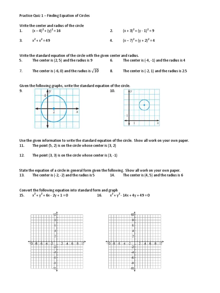 Practice Quiz 1 Circles | PDF
