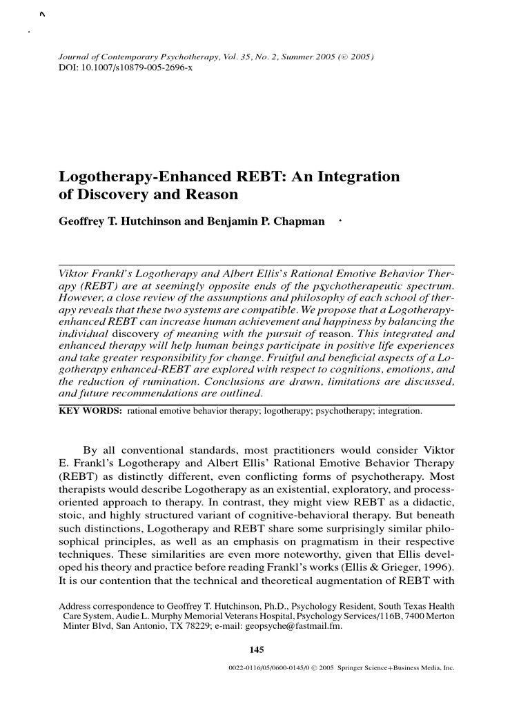 Logotherapy and Rational Emotive Behavior | PDF | Rational Emotive ...