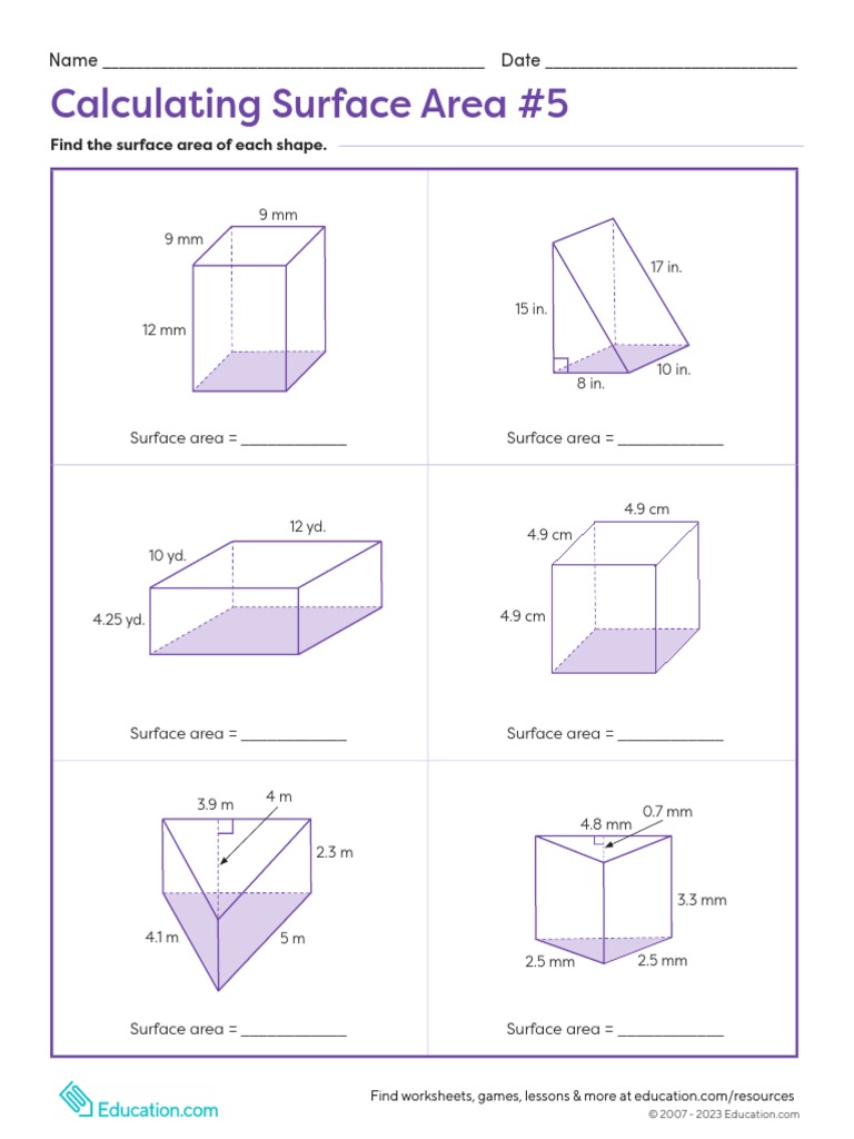 Calculating Surface Area 5 Pdf