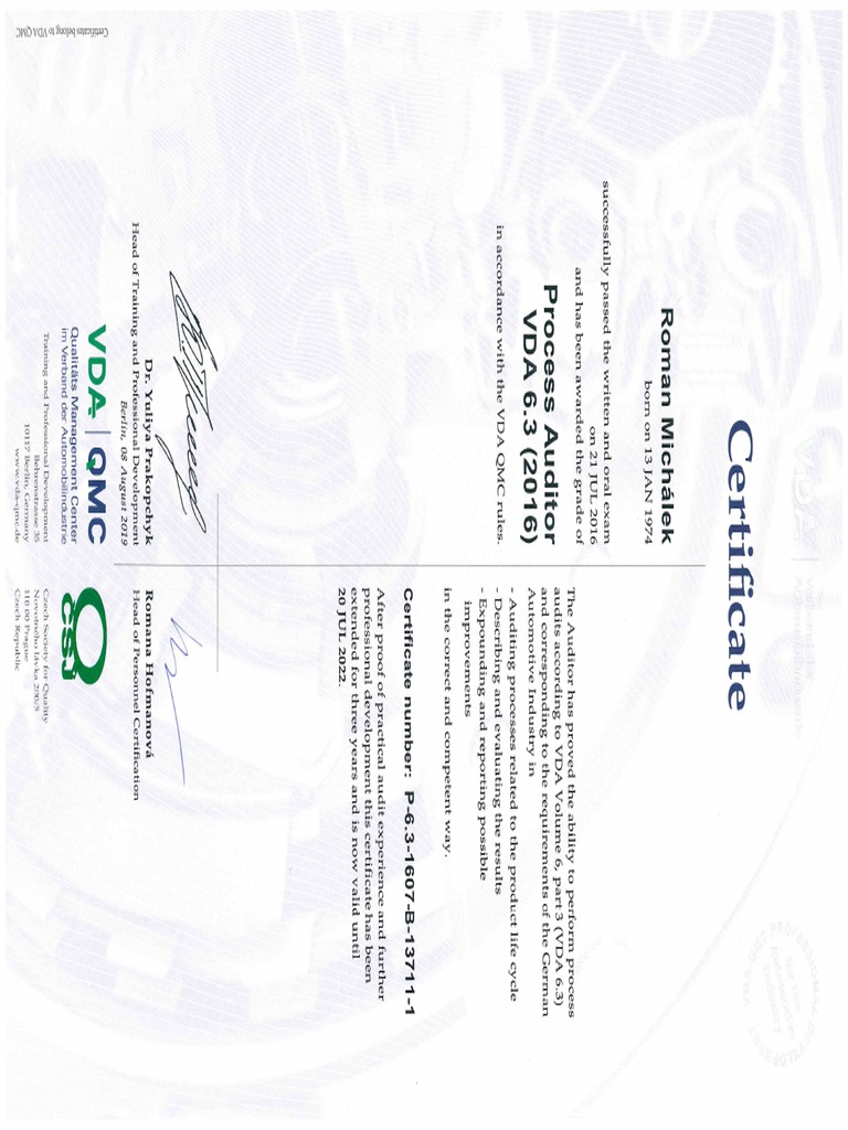 VDA 6.3 Certificate | PDF