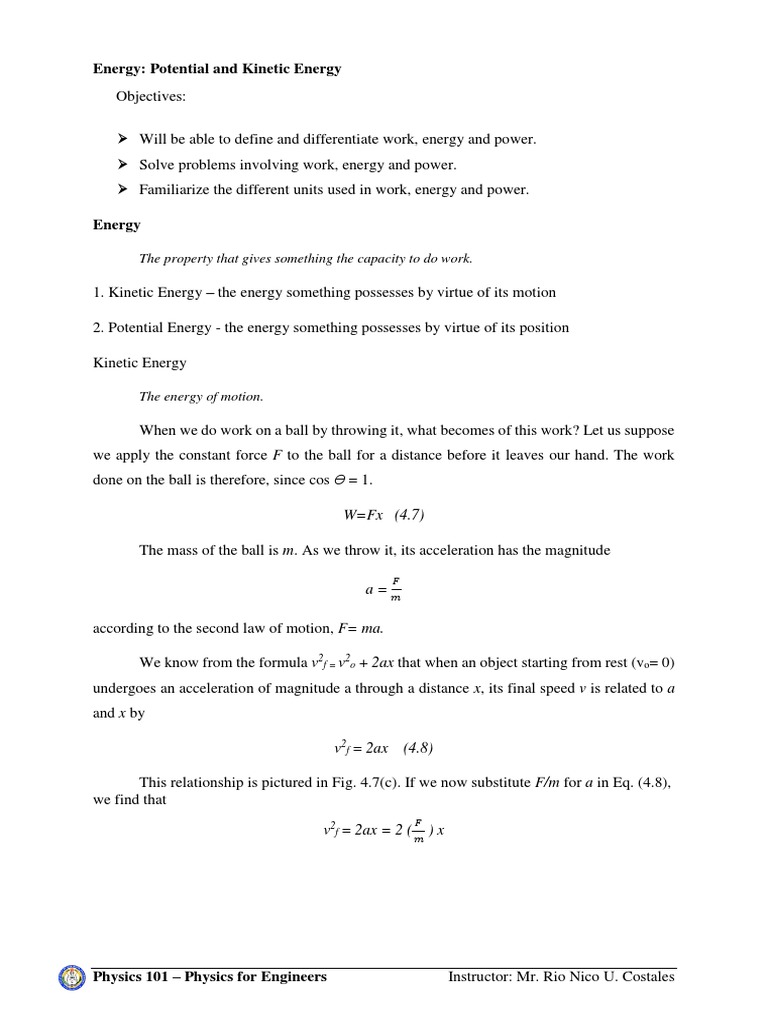 Energy Concepts in Physics for Engineers | PDF | Kinetic Energy ...