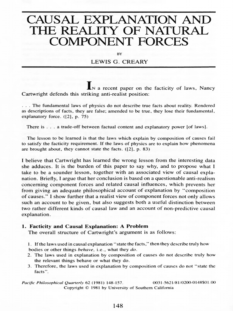 Causal Explanation and The Reality of Natural Component Forces | PDF ...