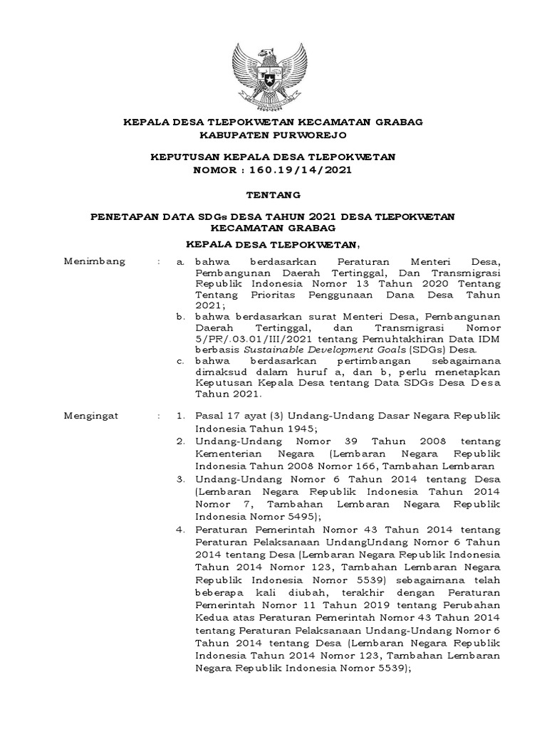 SK No 14 Penetapan Data SDGs New | PDF