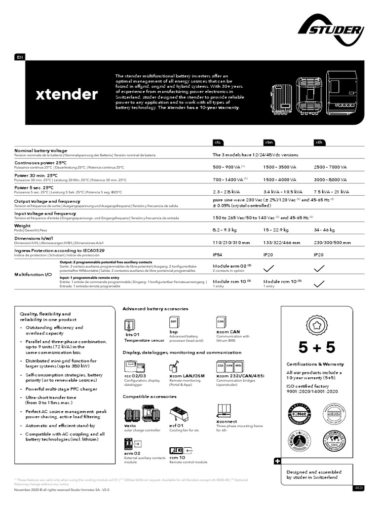 Studer Xtender series-WEB | PDF | Battery Charger | Power Inverter