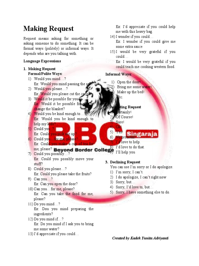 Making Request Language Expression | Download Free PDF | Food And Drink ...