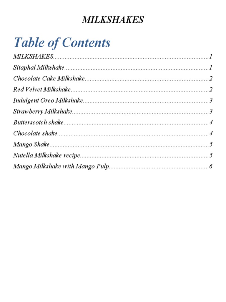 MILKSHAKES | PDF