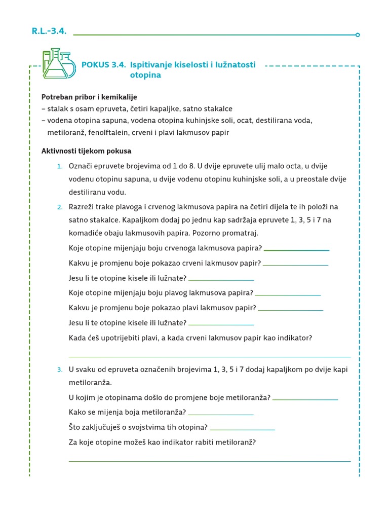 rl-3 4 Ispitivanje Kiselosti I Luznatosti Otopina | PDF