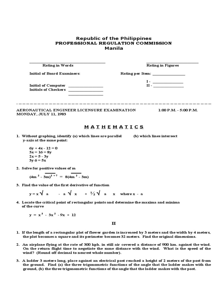 Aeronautical Engineer Licensure Exam Questions | PDF | Ellipse | Equations