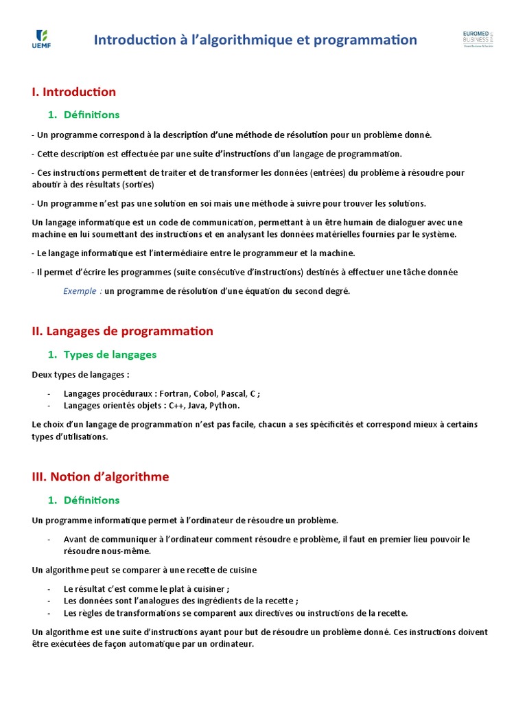 Introduction À L'algorithmique Et Programmation | PDF | Programmation informatique | Langage de ...