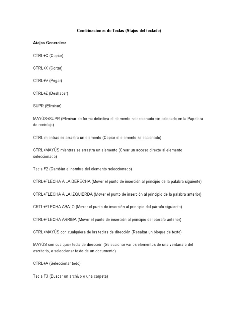 Combinaciones de Teclas | PDF | Microsoft Windows | Ventana (informática)