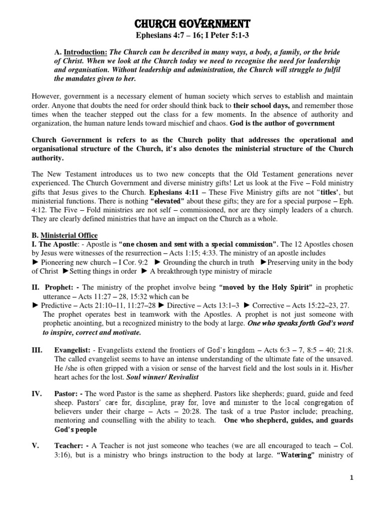 Church Government Lecture II | PDF | Christian Church | Pastor