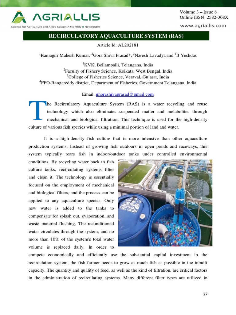 Recirculatory Aquaculture System Ras | PDF | Aquaculture | Water