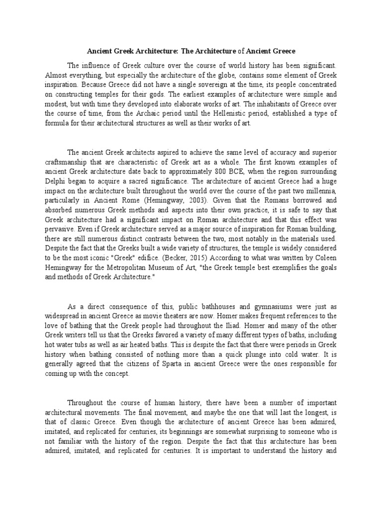 Ancient Greek Architecture Essay | PDF | Greeks | Ancient Greece
