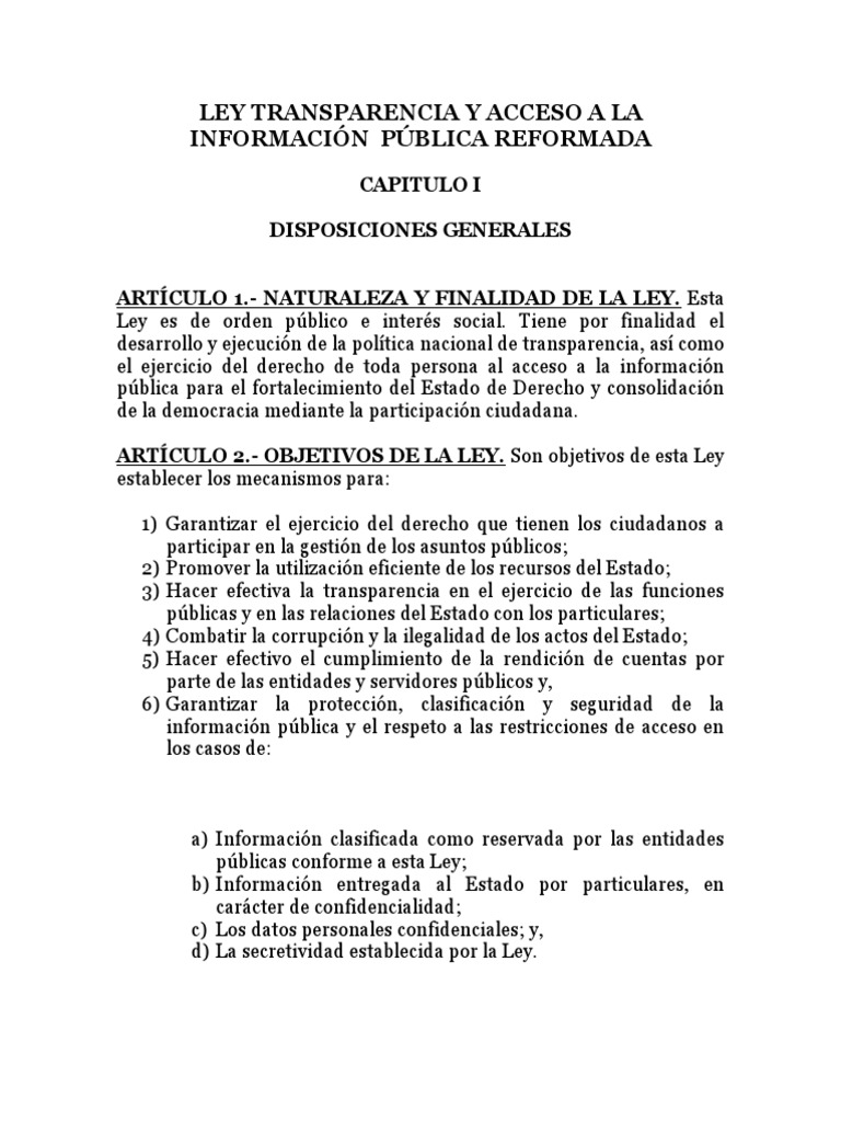 Ley de Transparencia y Acceso A La Informacion Publica | PDF | Leyes de ...