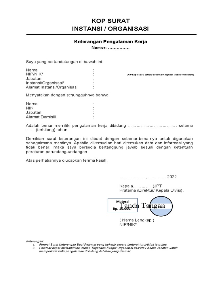 Contoh Surat Pengalaman Kerja | PDF