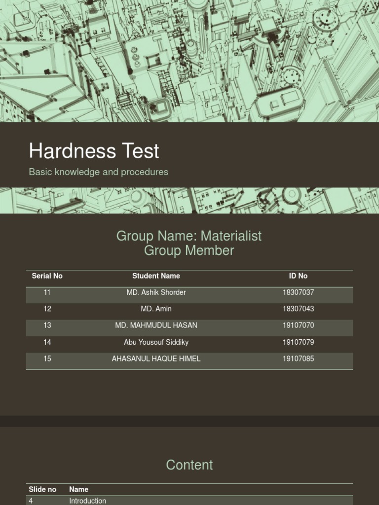 Final Original Hardness Test Presentation. | PDF | Hardness | Materials