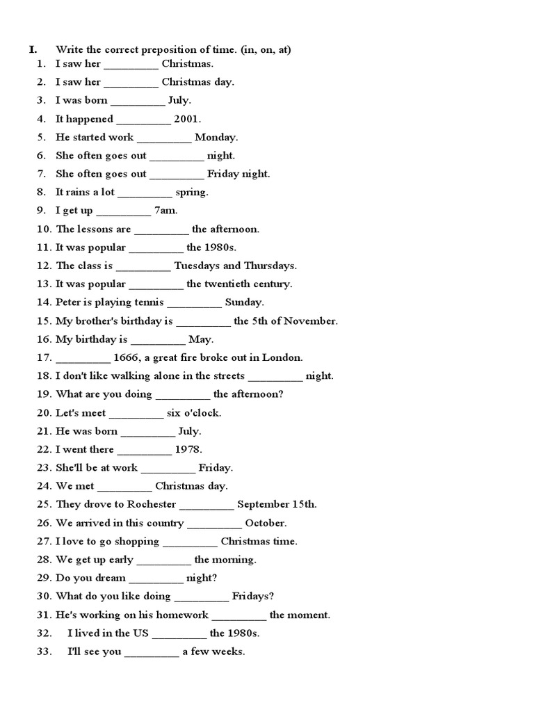 Prepositions 6 | PDF | Workweek And Weekend
