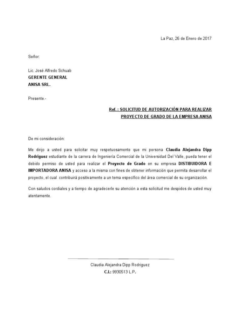 Carta de Solicitud de Proyecto A La Empresa | PDF