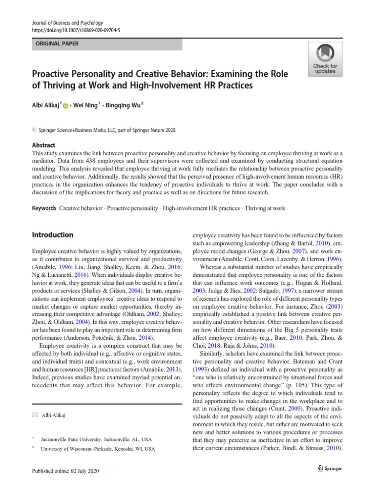 Proactive Personality Boosts Creativity | PDF | Psychology ...