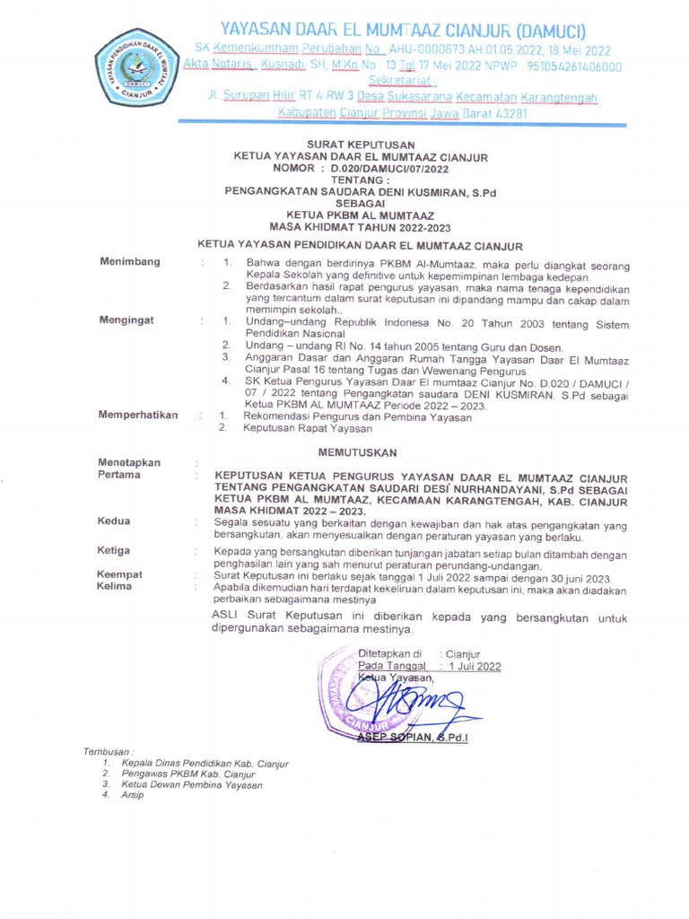 SK Pengangkatan Dan Penugasan Deni | PDF