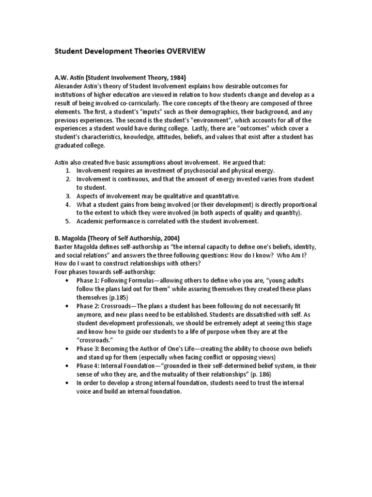 Campus Life-Student Dev Theories OVERVIEW | PDF | Leadership | System