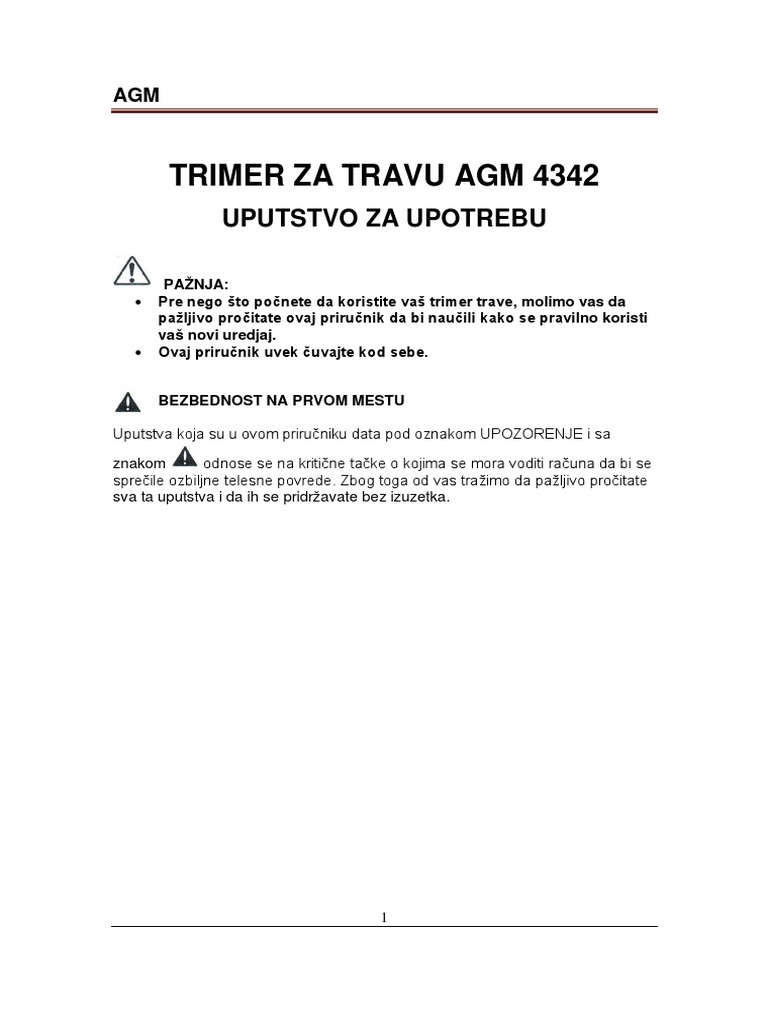 Motorni Trimer Za Travu AGM 4342 | PDF