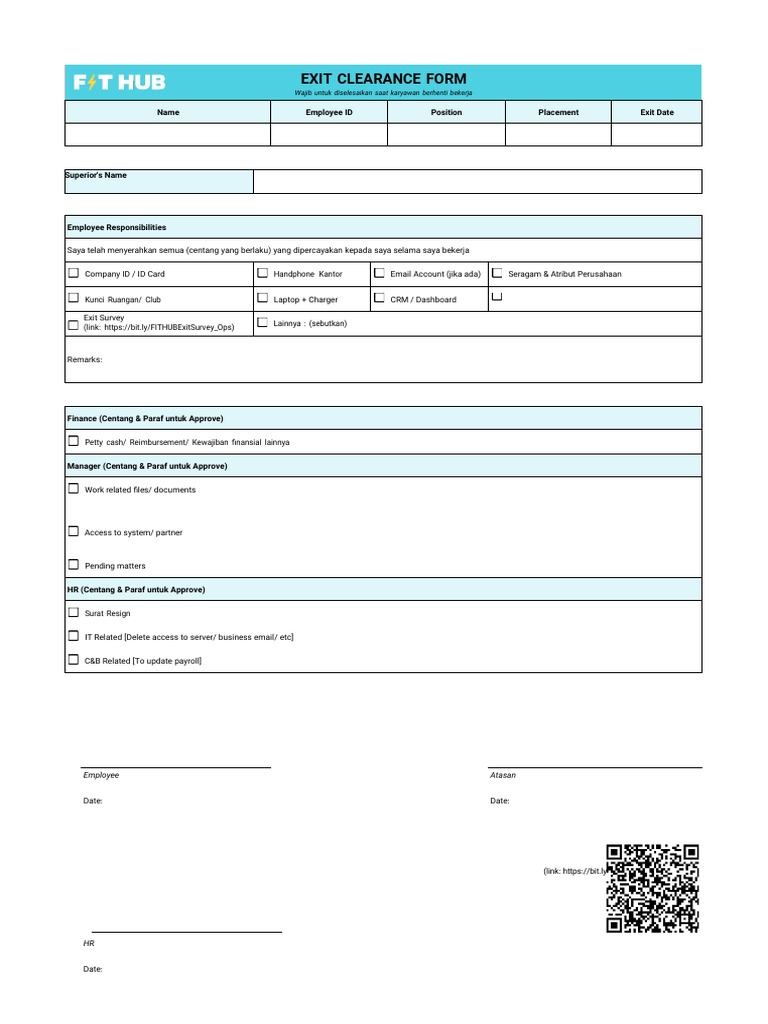 Form Exit Clearance - Ops | PDF