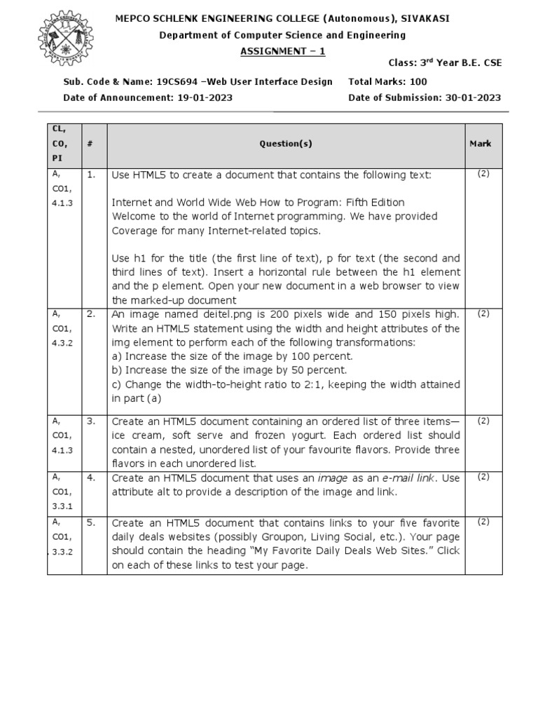 Assignment Question 1 WUID 1674276216836 | PDF | Html Element | Software