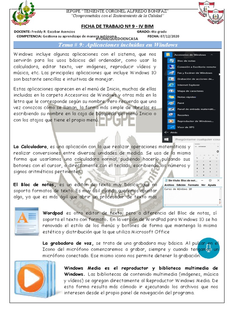 Tema 9-Aplicaciones Incluidas en Windows-4to Grado-Iv Bim-2020 | PDF | Microsoft Windows ...