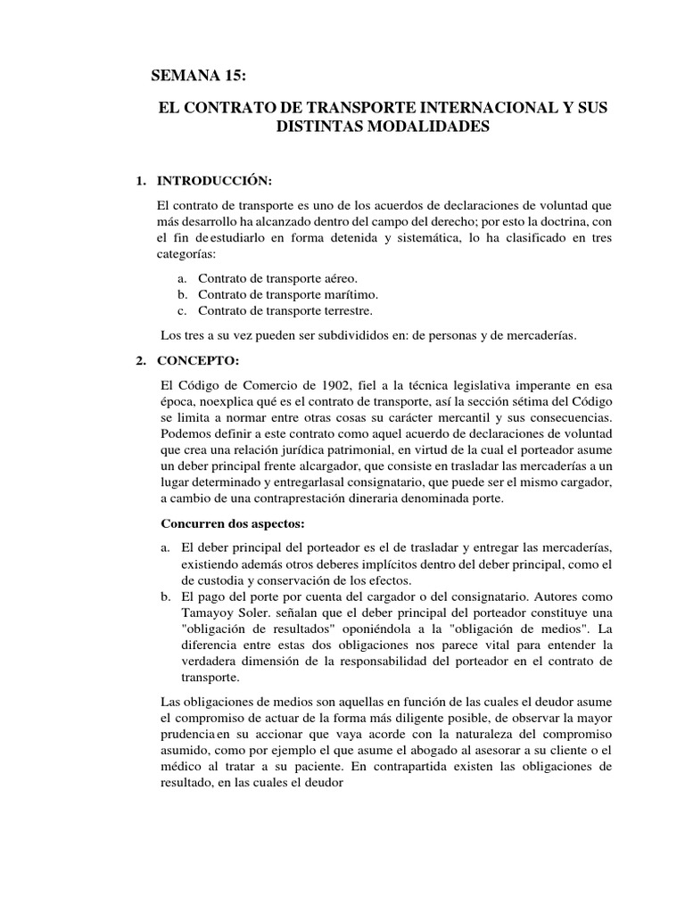 Semana 15: El Contrato de Transporte Internacional Y Sus Distintas ...