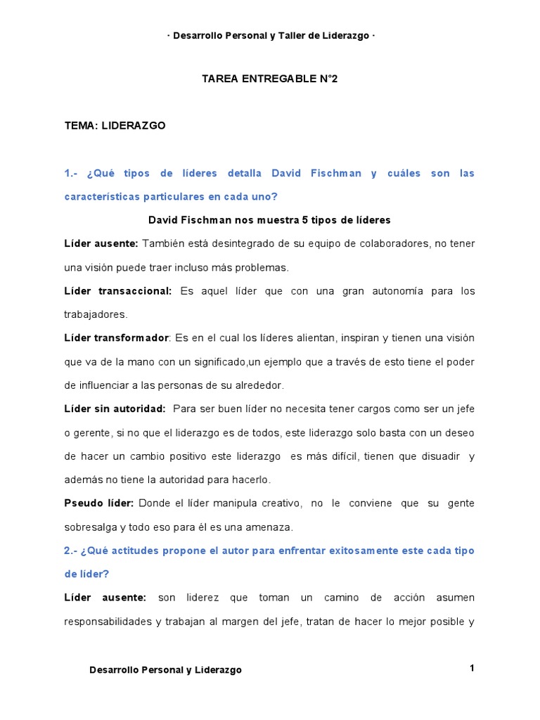 Tarea Entregable | PDF | Liderazgo | Desarrollo personal