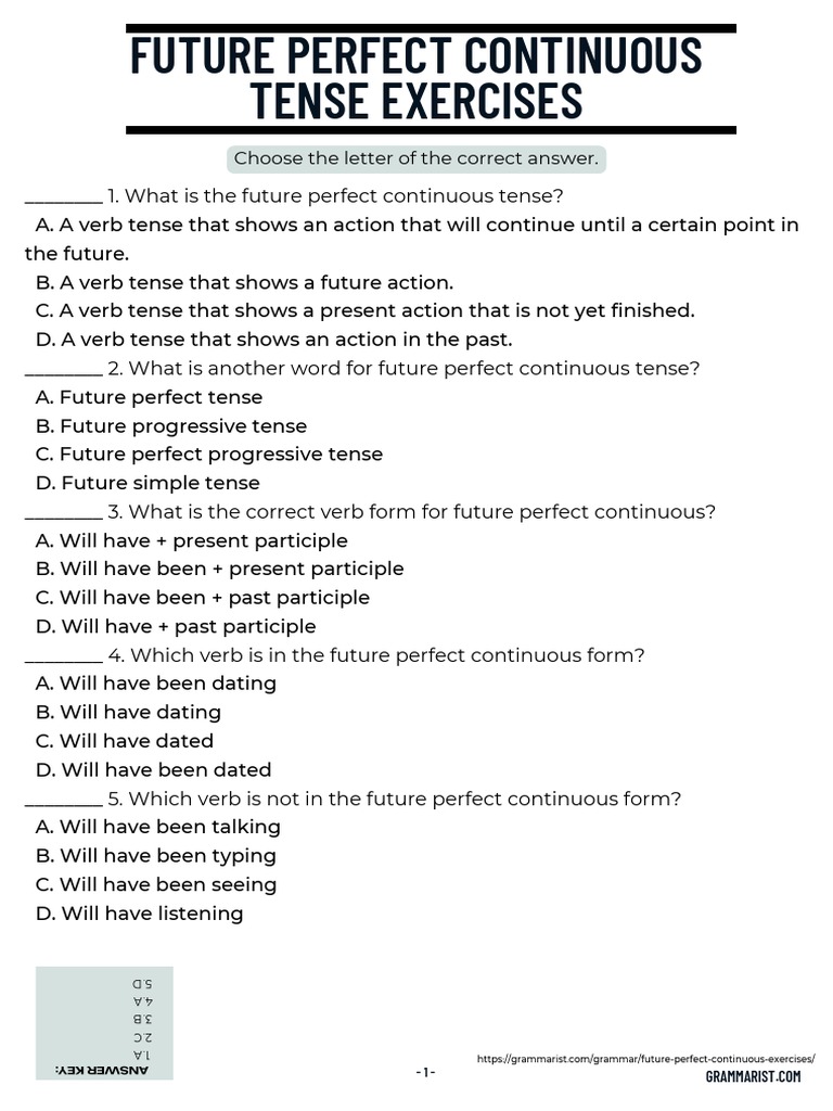 Future Perfect Continuous Tense Exercises | PDF | Grammatical Tense | Verb
