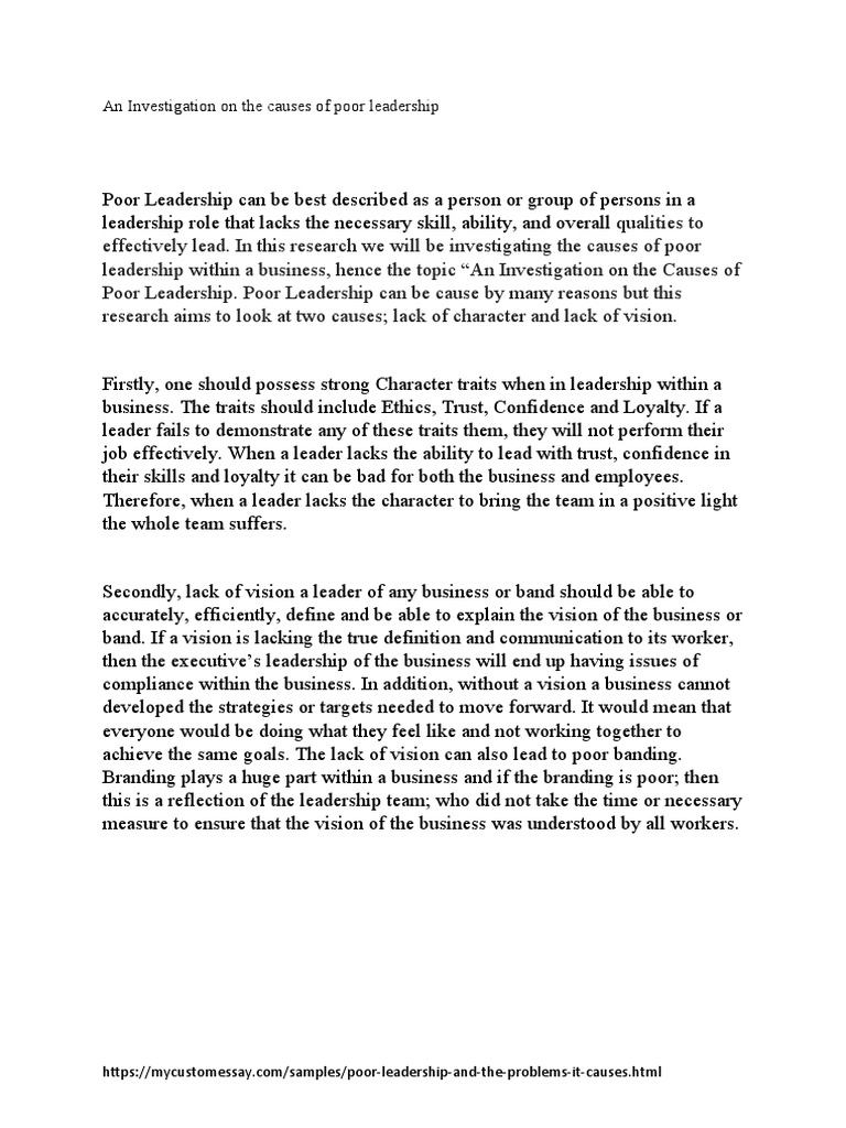 An Investigation On The Causes of Poor Leadership | PDF