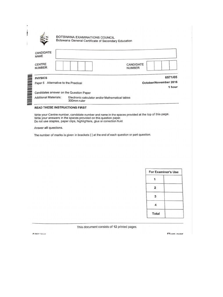 Bgcse Physics Paper 5 2016 | PDF