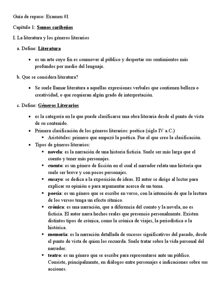 Capitulo 1 Repaso Examen | PDF | Poesía | Narración