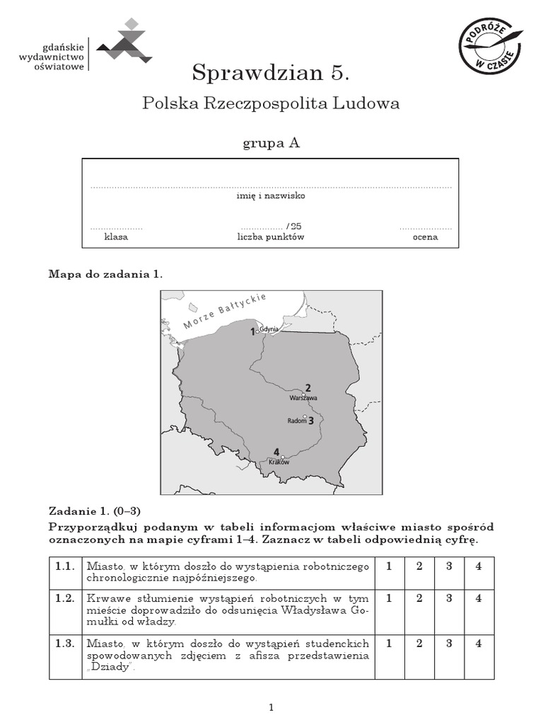 Sprawdzian 5 Wersja A PRL PDF | PDF